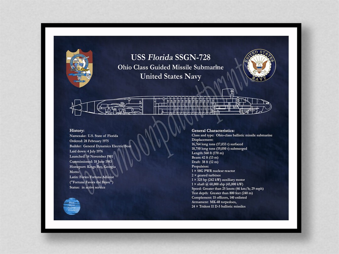 USS Florida SSGN-728 Ohio Class Submarine Blueprint, USS Florida ...