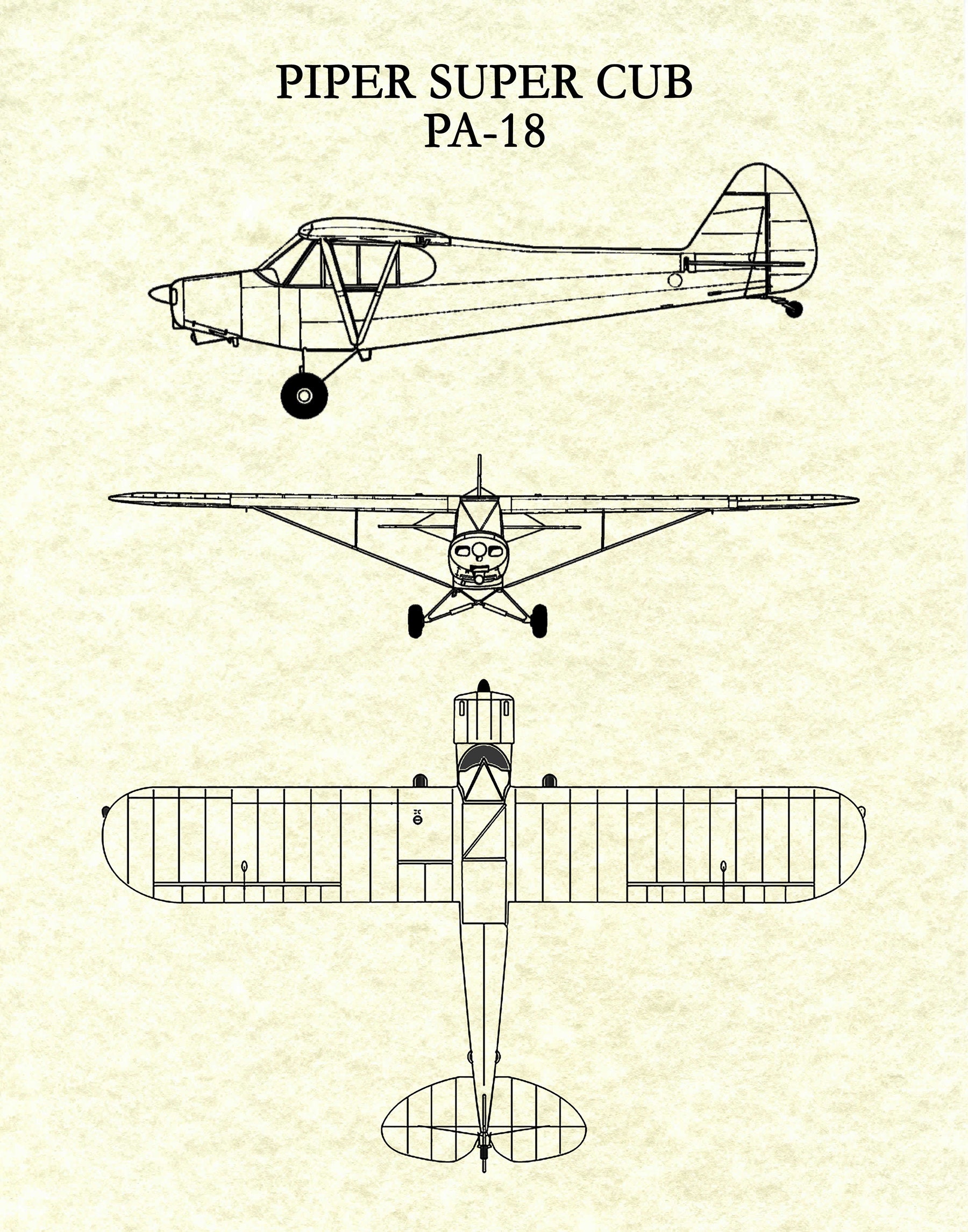 Piper Super Cub PA-18 Drawing - Piper Cub Poster, Piper Cub Blueprint ...