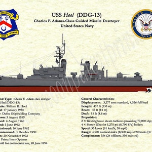 USS Hoel DDG-13 Destroyer Drawing, Charles F. Adams-class Ship Drawing ...