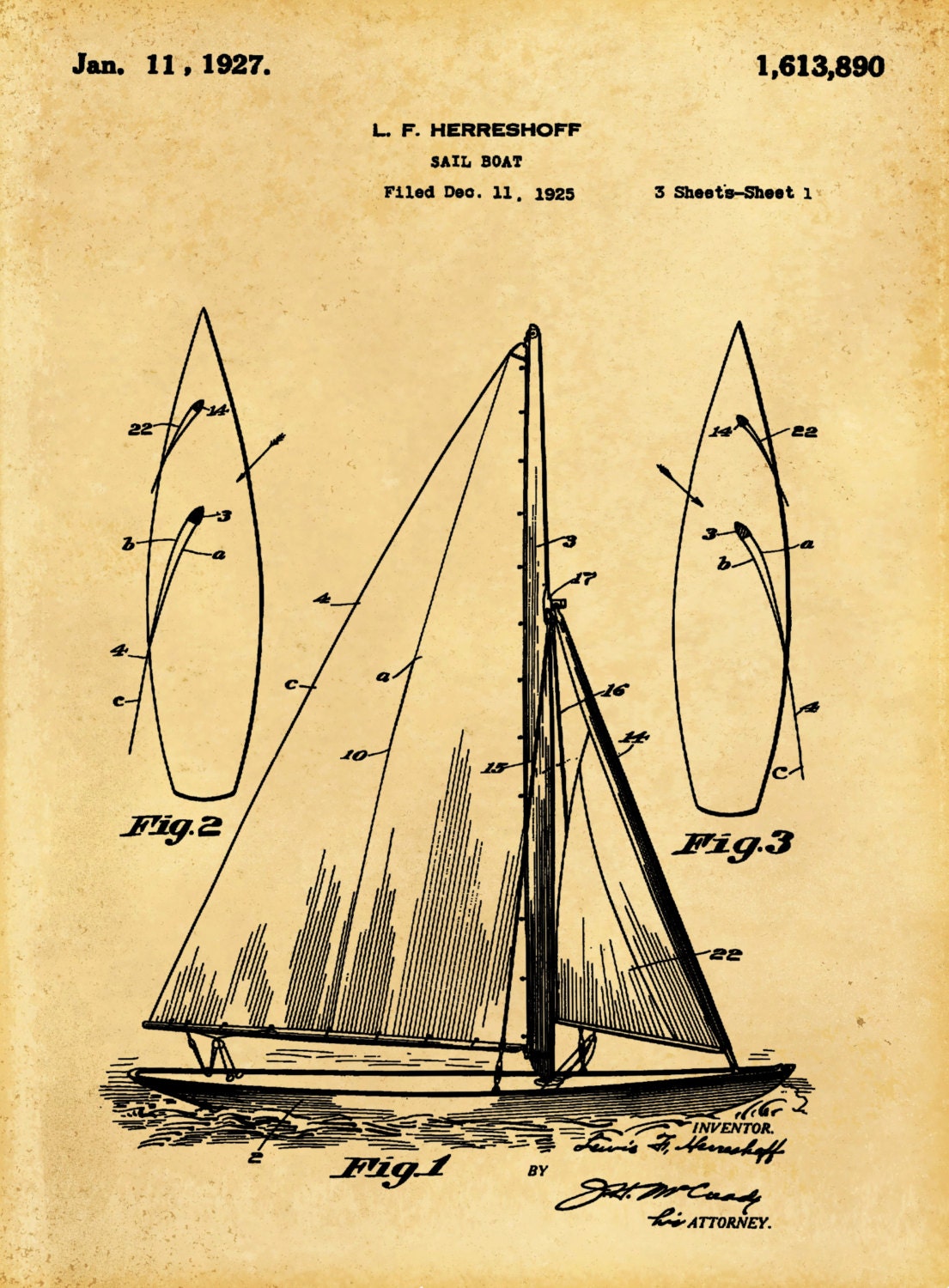 1927 Sailboat Patent Print - Sailboat Poster - Boat Print - Nautical ...