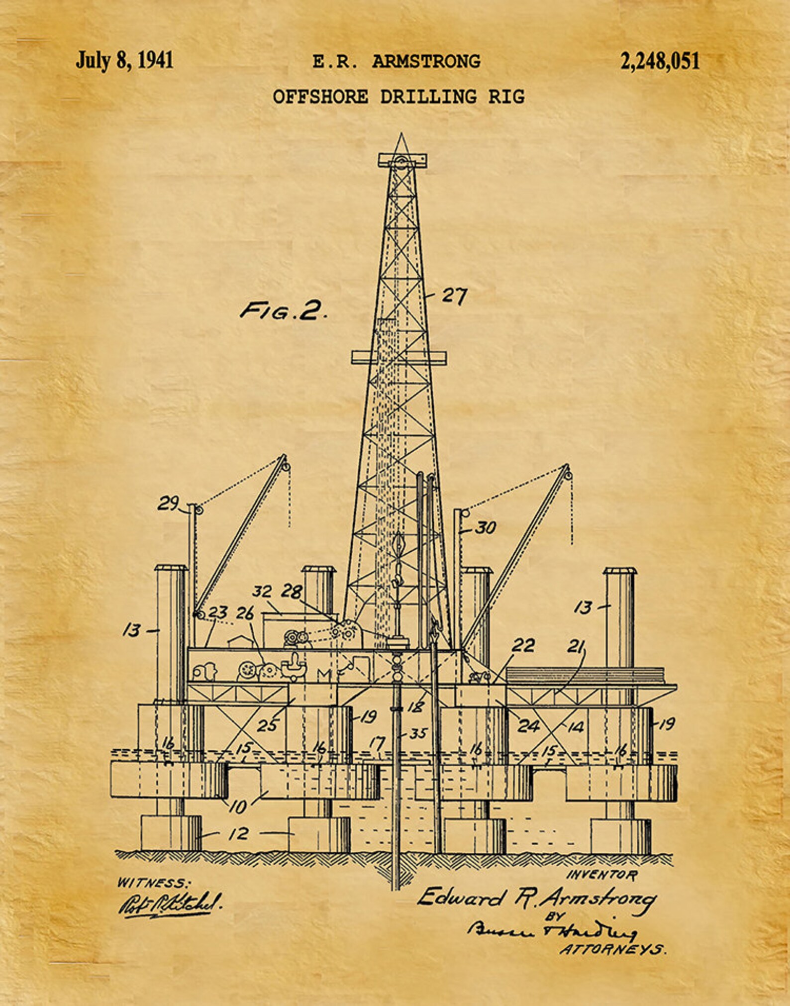 1941 Offshore Oil Drilling Rig Patent Print Oil Rig Poster | Etsy