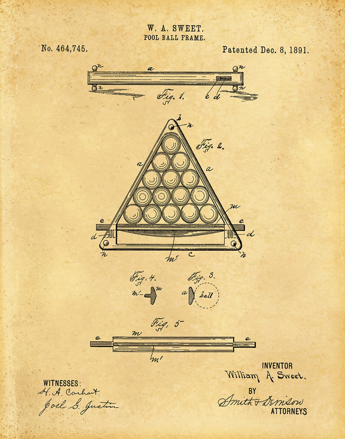 1891 Pool Ball Rack Patent Print Game Room Poster Billiard | Etsy