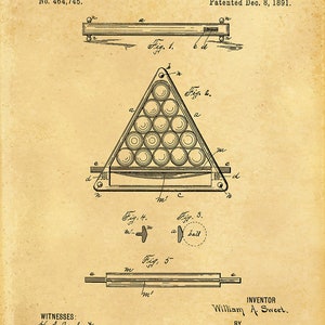 1891 Pool Ball Rack Patent Print Game Room Poster Billiard Ball Rack ...