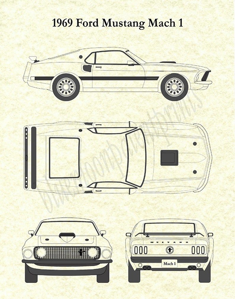 1969 Ford Mustang Mach 1 Poster Mustang Mach 1 Drawing - Etsy