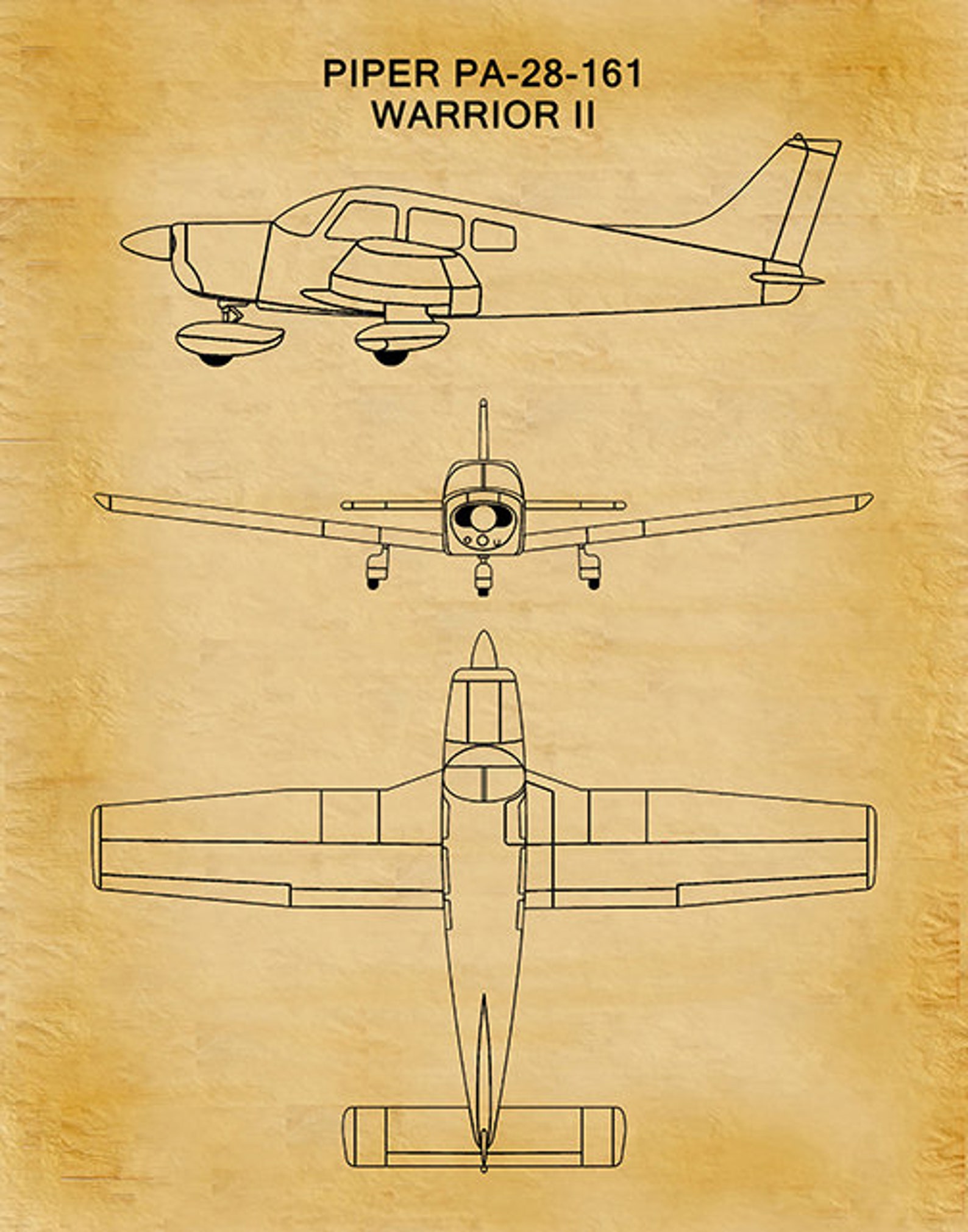 Piper PA-28-161 Drawing, Piper Warrior II Poster, Piper Cub Airplane ...