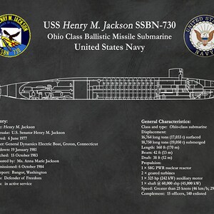 USS Henry M Jackson SSBN-730 Ohio Class Submarine Blueprint, USS Henry ...