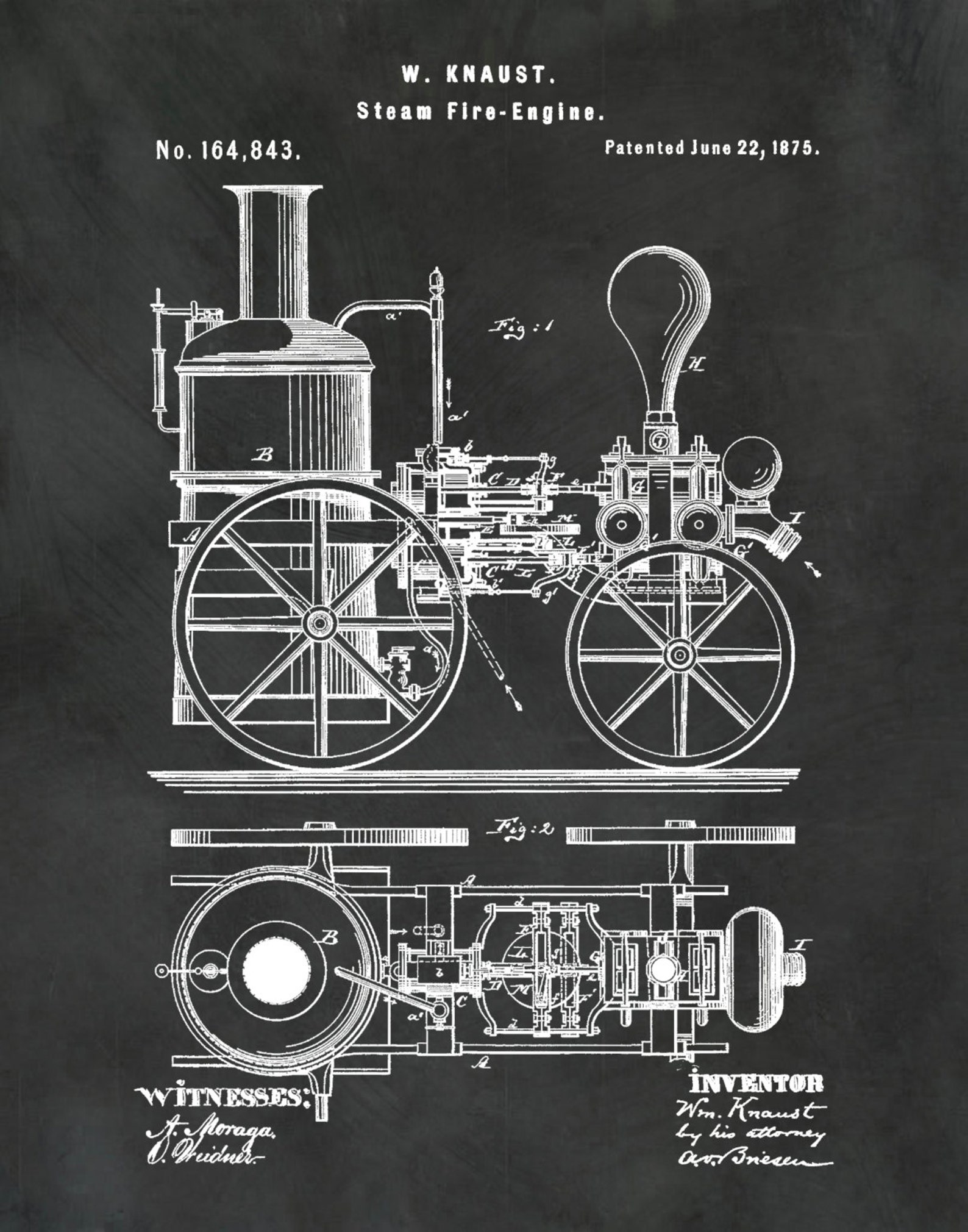 1875 Fire Engine Patent Print Steam Fire Engine Poster | Etsy