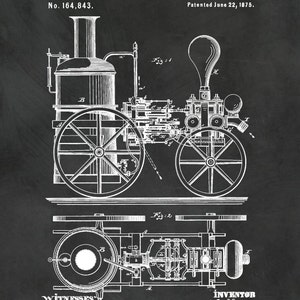 1875 Fire Engine Patent Print - Steam Fire Engine Poster - Firehouse ...