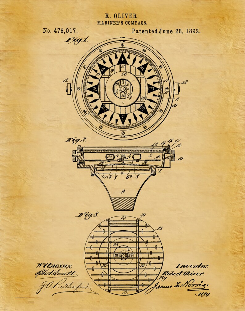 1892 Mariner's Compass Patent Print 1892 Compass | Etsy