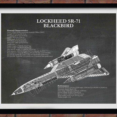 Lockheed SR-71 Blackbird Drawing Vers 2 SR-71 Aircraft - Etsy