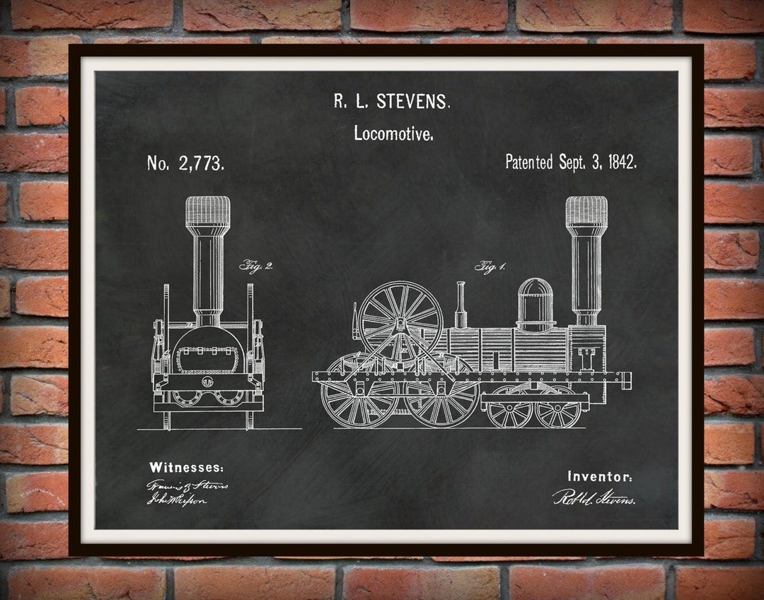 1842 Locomotive Steam Engine Patent Print - Railroad Patent - Train ...