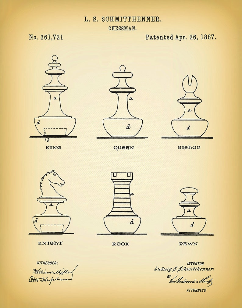 1887 Chessman Patent Print Chess Pieces Blueprint Chessmen | Etsy