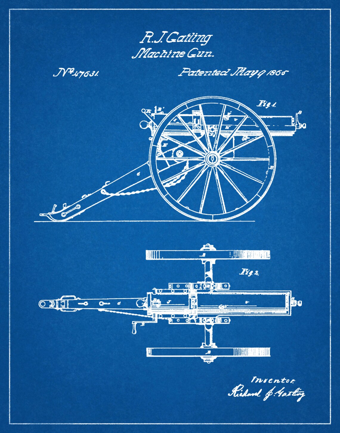 1865 Gatling Gun Patent Invented by Richard Gatling Art Print - Etsy