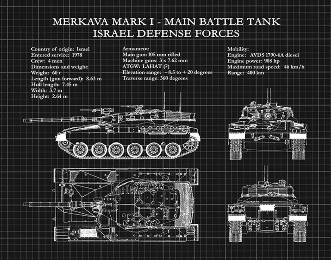 Merkava Mark I Tank Blueprint Israeli Main Battle Tank - Etsy