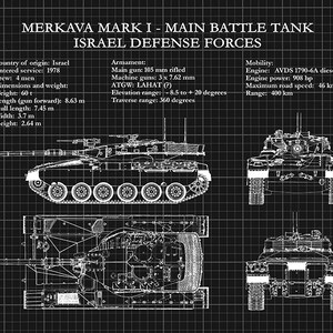 Merkava Mark I Tank Blueprint - Israeli Main Battle Tank - 1982 Lebanon ...