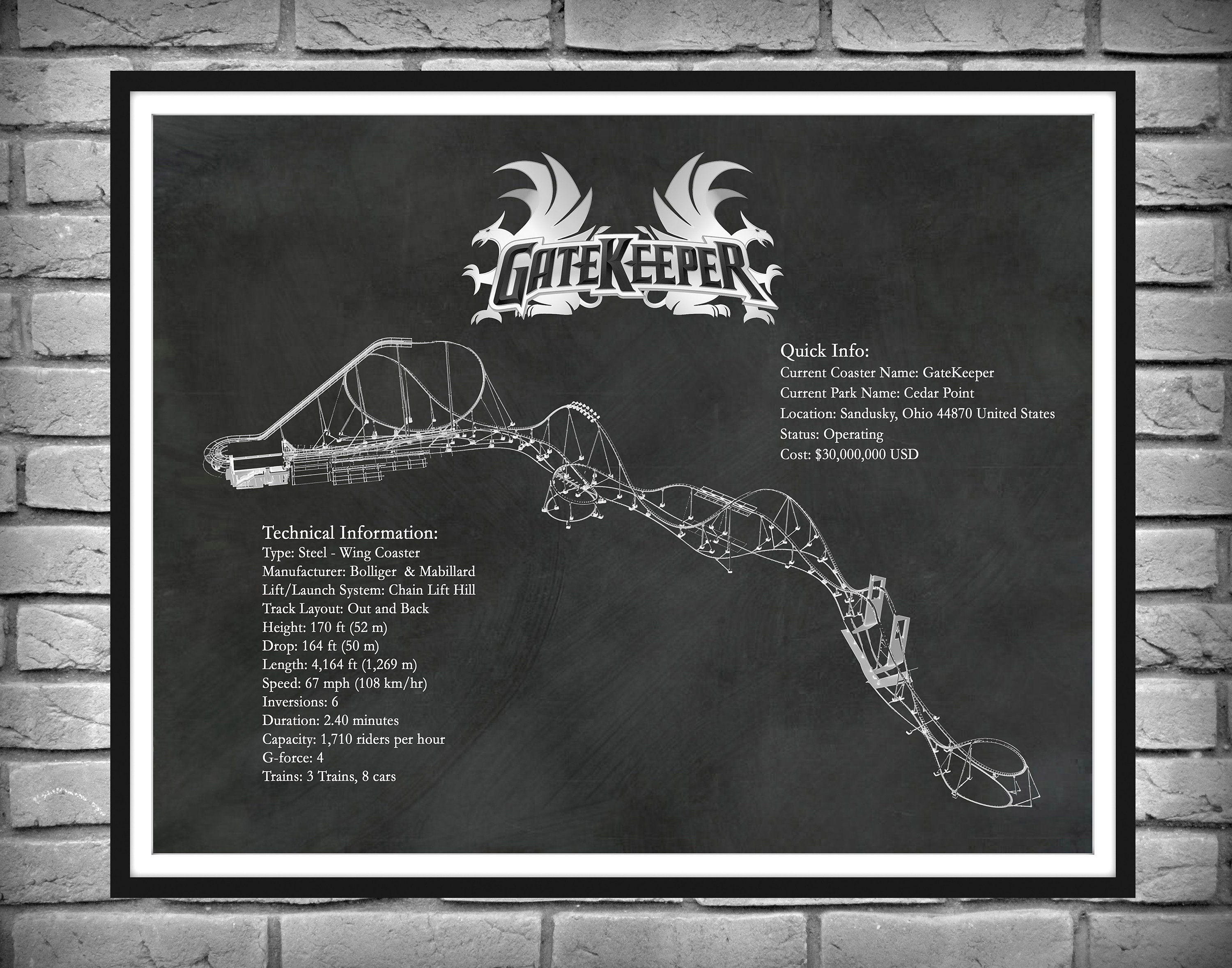 GateKeeper Roller Coaster Sandusky Ohio - Steel Wing Coaster Drawing ...