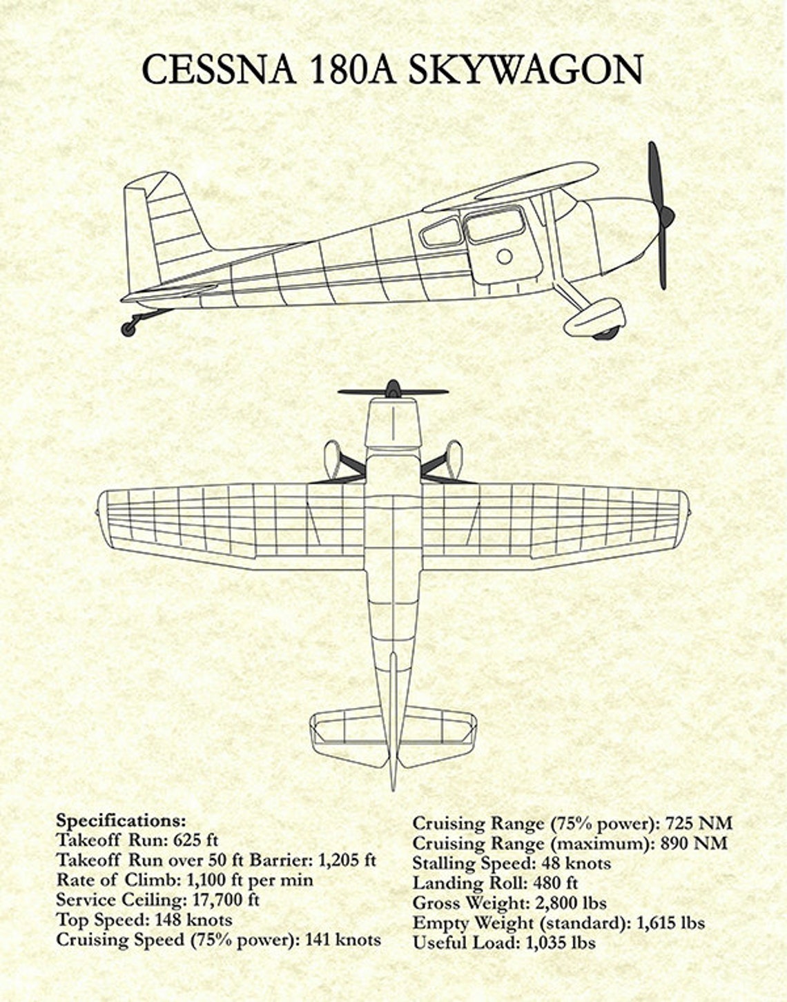 Cessna 180A Skywagon Drawing Cessna 180 Airplane Art Print - Etsy