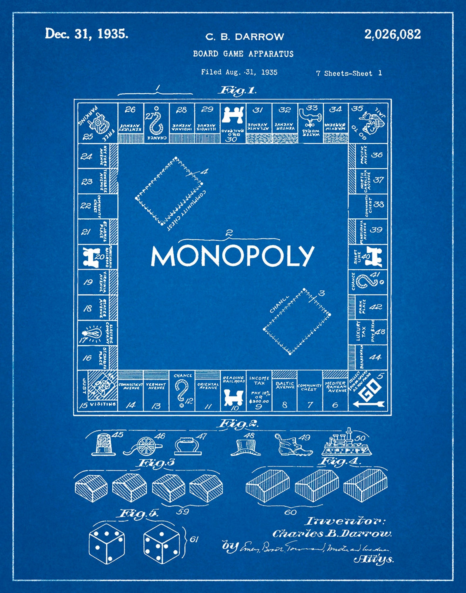 1935 Monopoly Patent Print Monopoly Board Poster Print - Etsy