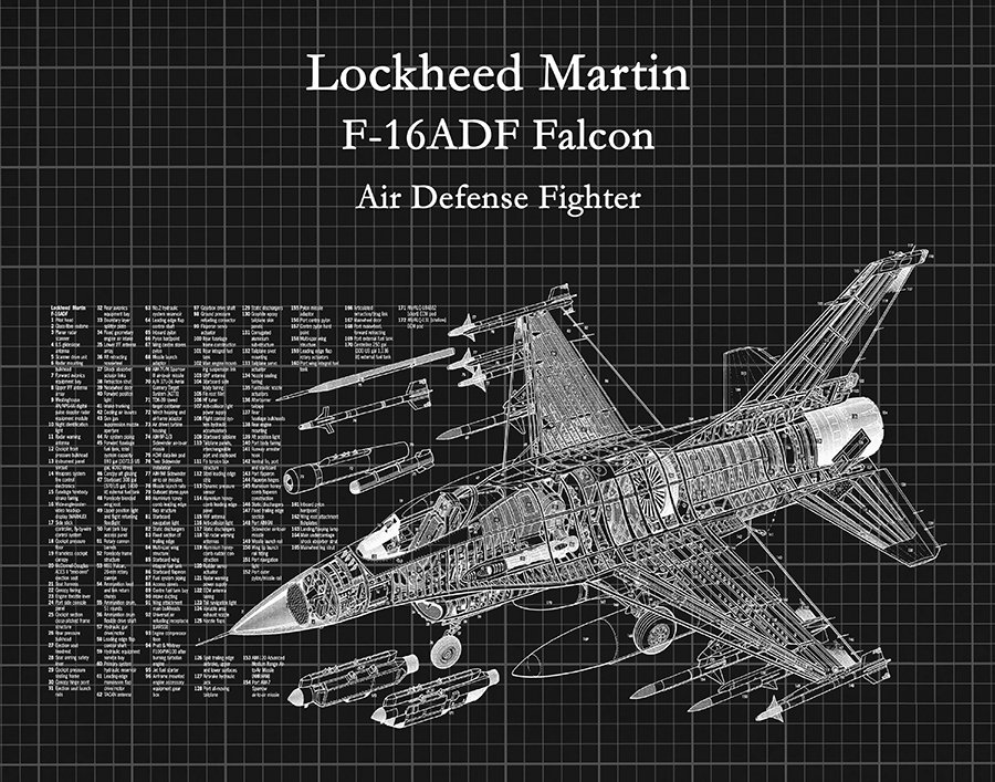 Lockheed F-16 Falcon Blueprint Lockheed F-16ADF Fighter Plane - Etsy ...