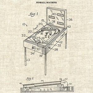 1982 Pinball Machine Patent Print, Pinball Game Poster, Game Room Décor ...