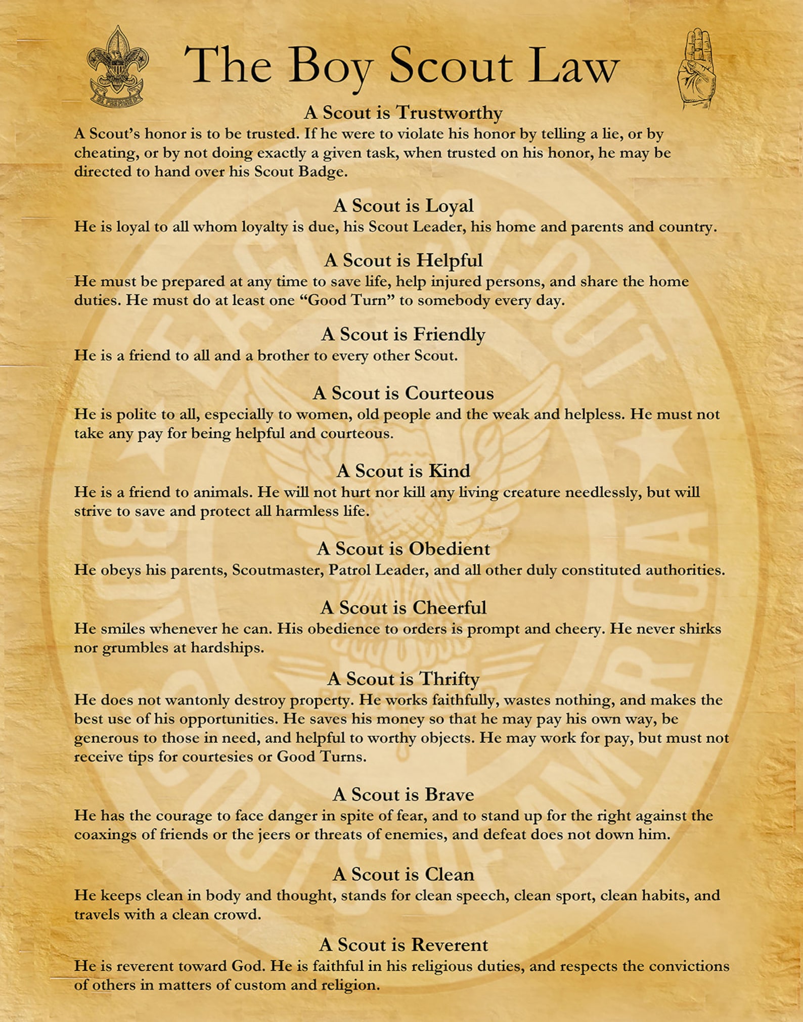 Boy Scout Law Art Print Boy Scouts of America Handbook BSA - Etsy