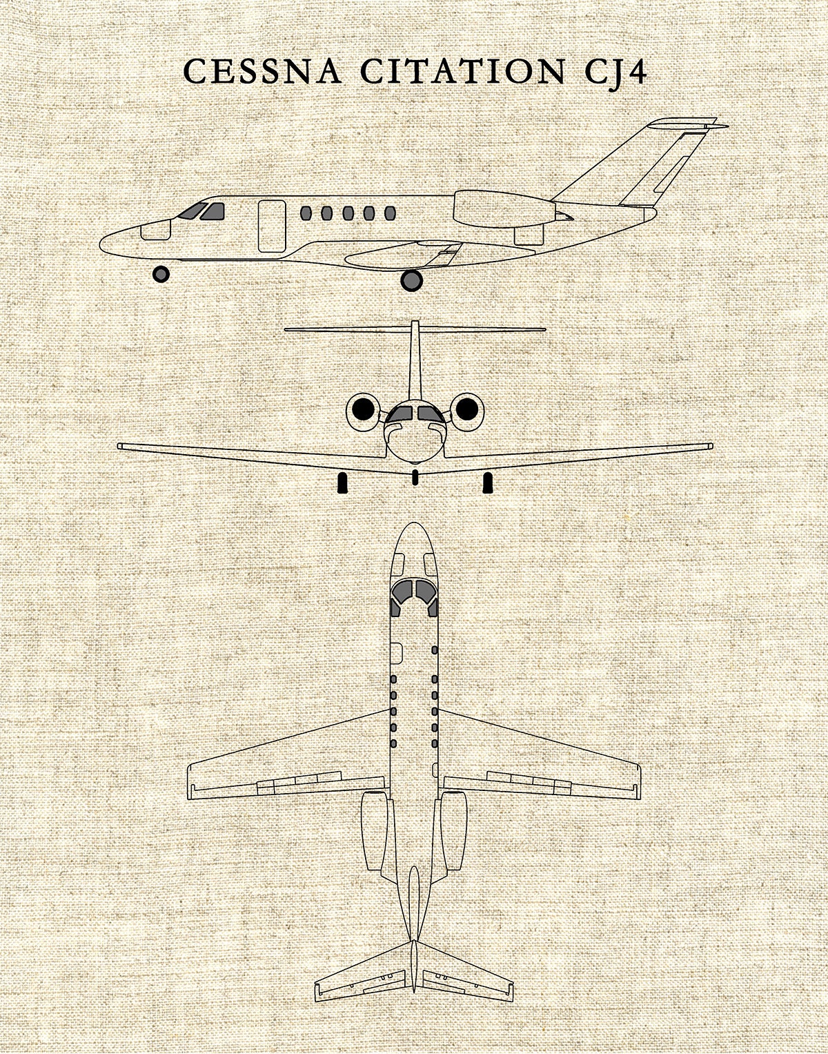 Cessna CJ4 Drawing, Cessna Citation CJ4 Jet Blueprint, Cessna Art Print ...
