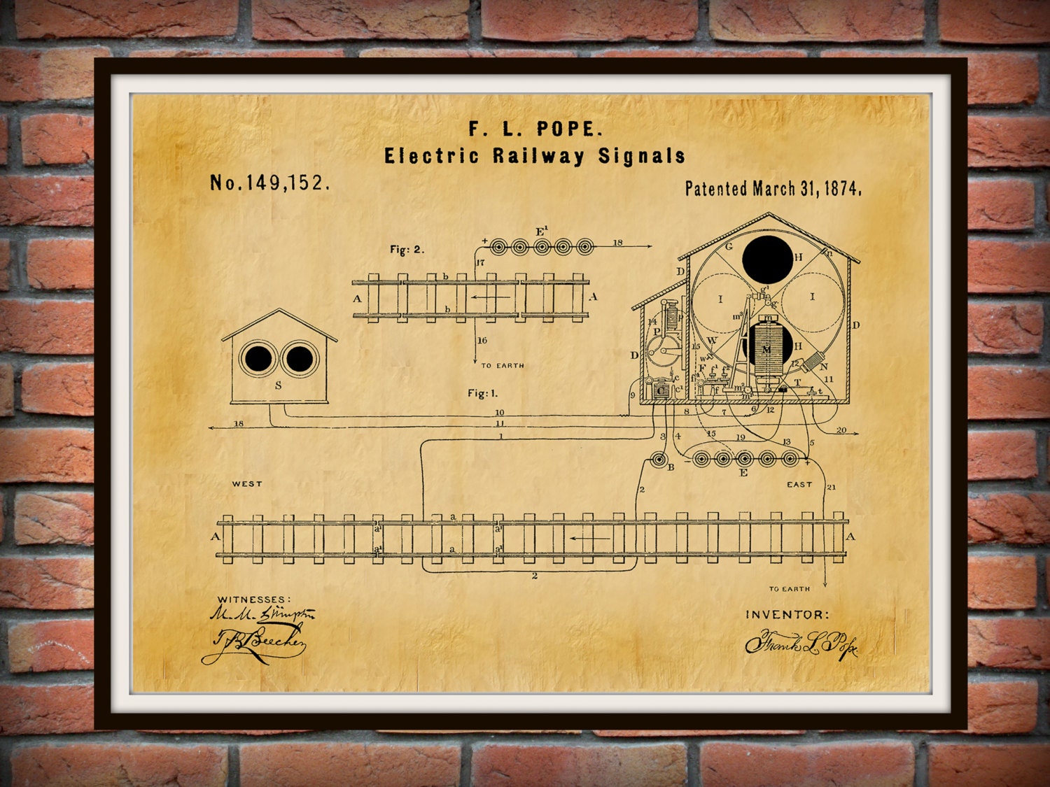 Patent 1874 Electric Railway Signal - Railroad Signal -Train Art ...