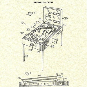 1982 Pinball Machine Patent Print, Pinball Game Poster, Game Room Décor ...