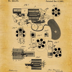 1881 Colt Revolver Patent Print, Colt Pistol Poster, Colt 38 Special ...