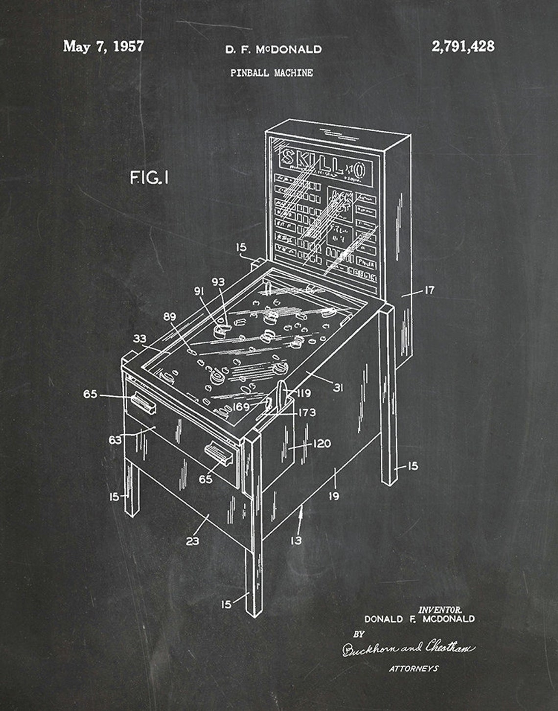1957 Pinball Machine Patent Print Pinball Game Arcade Poster - Etsy
