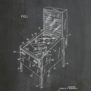 1957 Pinball Machine Patent Print - Pinball Game Arcade Poster ...