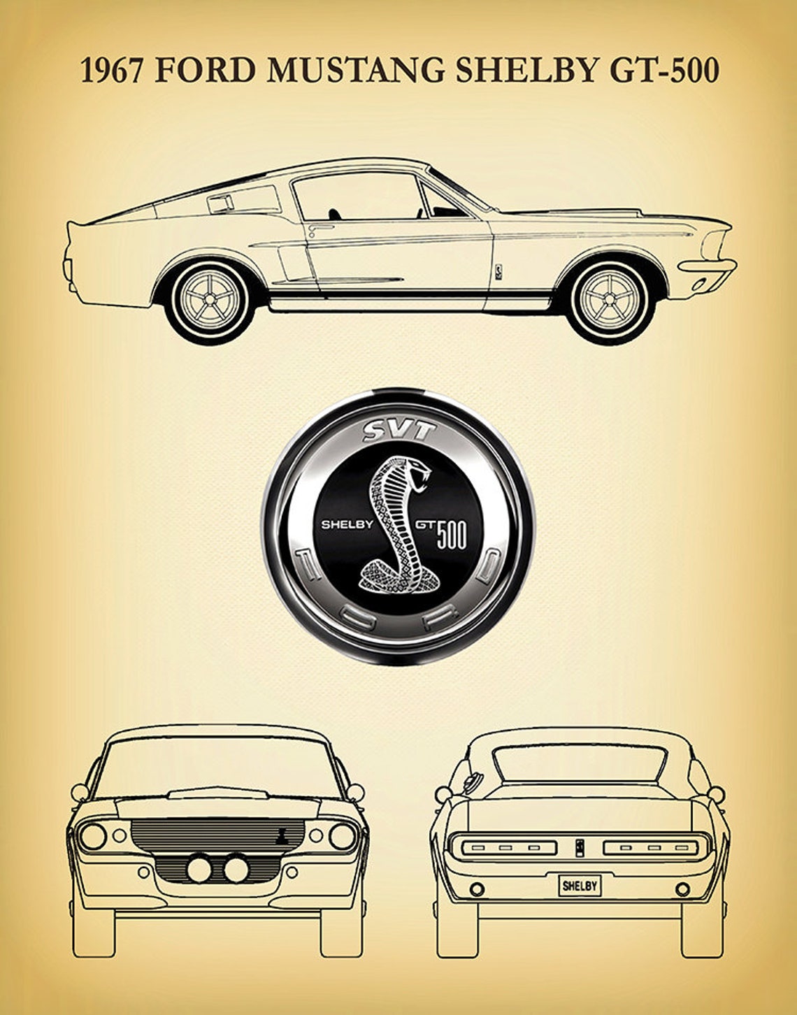 1967 Ford Mustang Shelby GT-500 Sports Car Poster 60's | Etsy