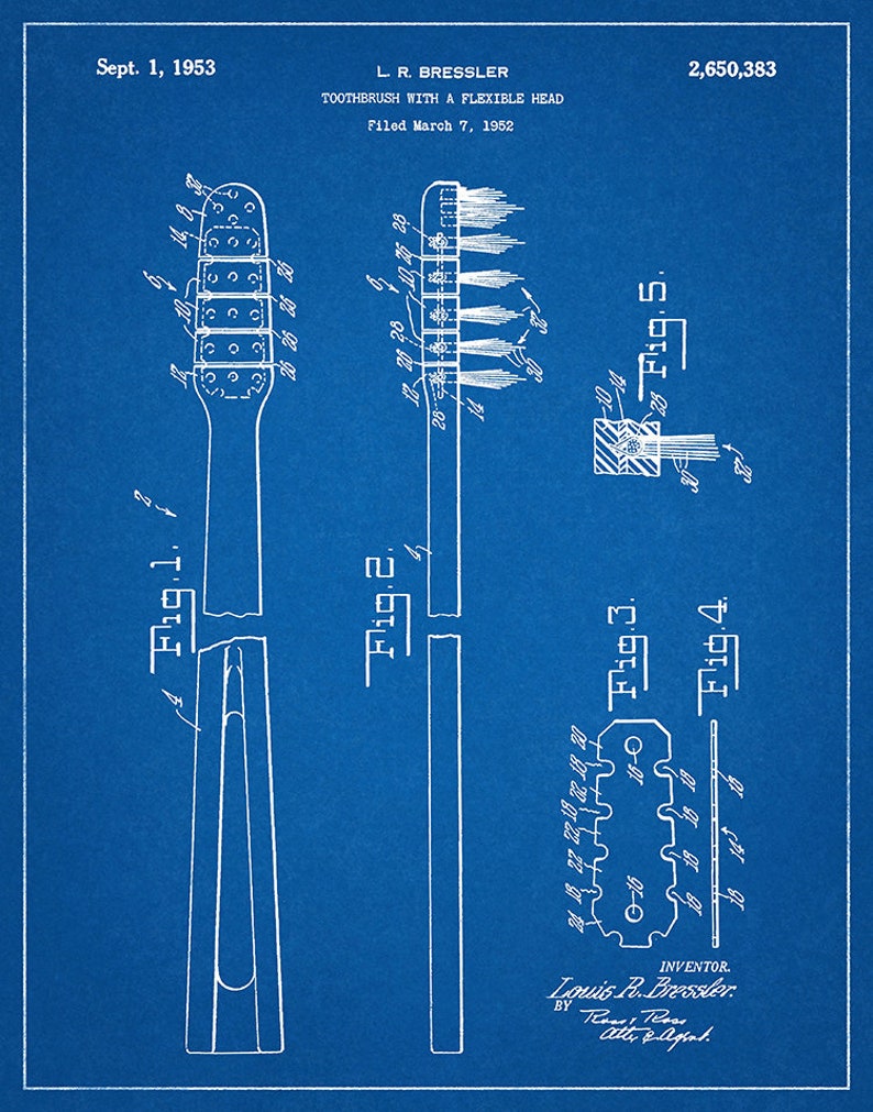1953 Toothbrush Patent Print Bathroom Decor Home Decor | Etsy
