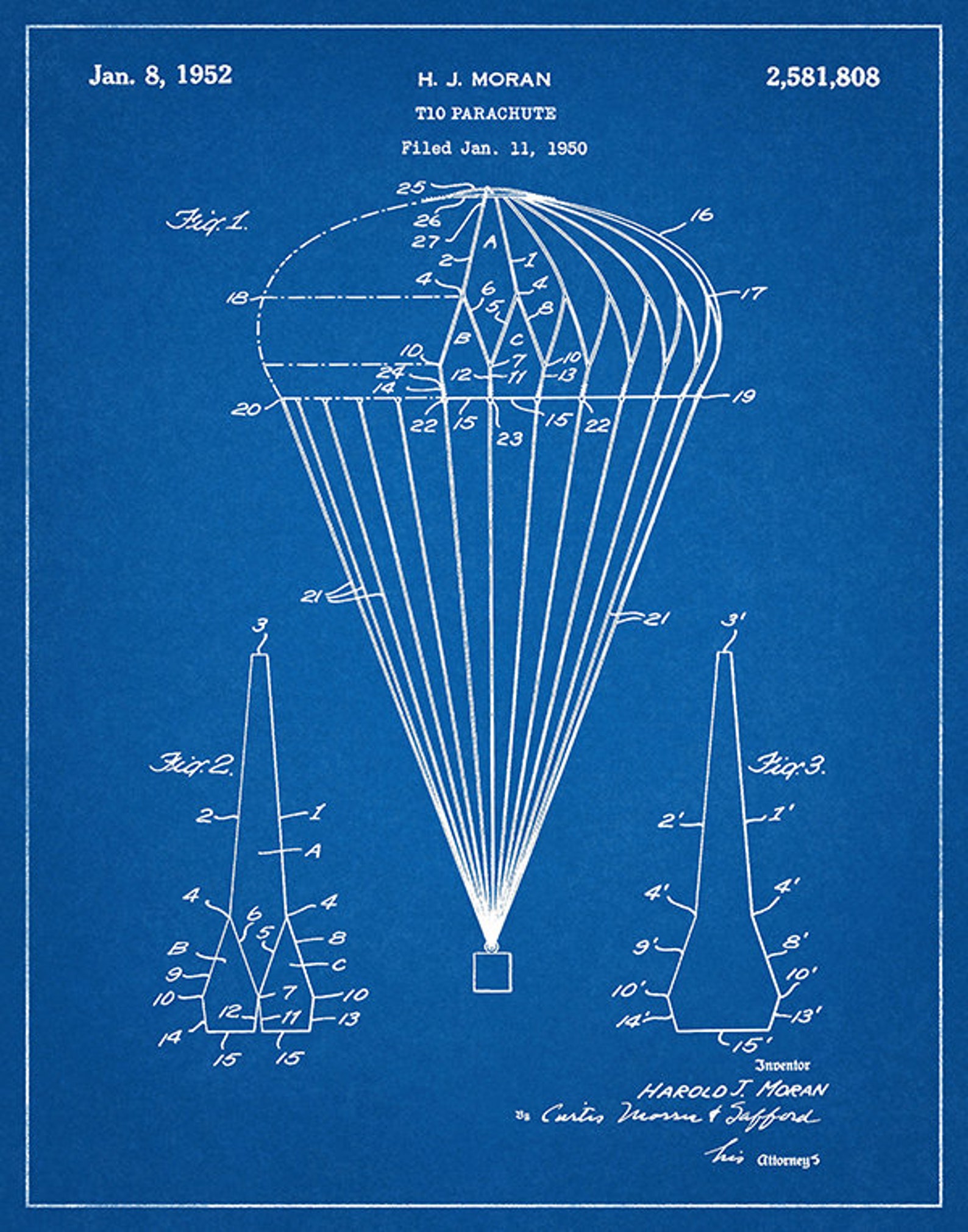 1950 T-10 Parachute Patent Print 1952 T-10 Parachute Poster - Etsy