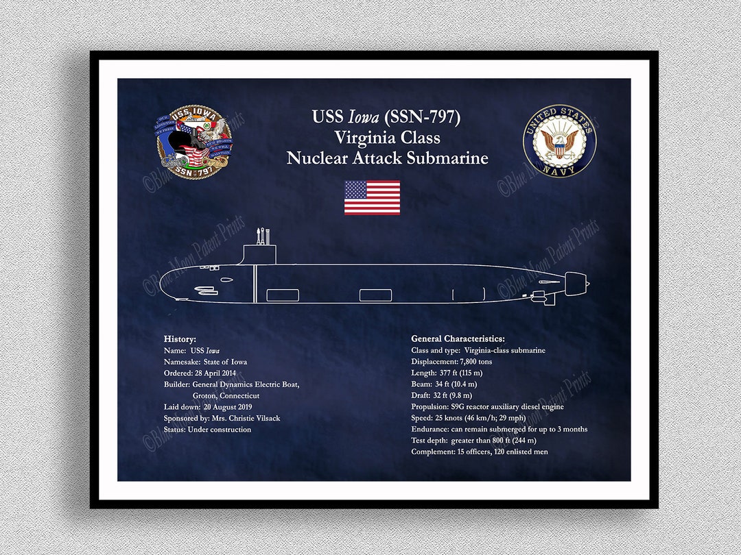 USS Iowa SSN 797 Drawing, Virginia Class Submarine Blueprint, USS Iowa ...