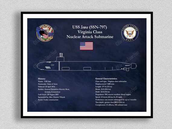 USS Iowa SSN 797 Drawing Virginia Class Submarine Blueprint | Etsy