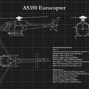 AS350 Eurocopter Art Print, AS350 Helicopter Blueprint, Helicopter ...