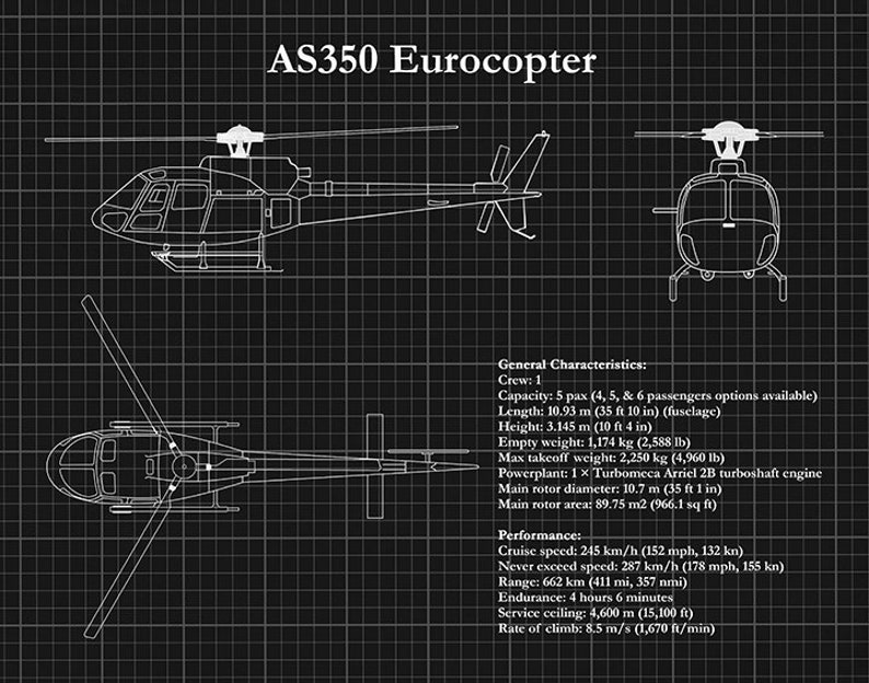 AS350 Eurocopter Art Print AS350 Helicopter Blueprint - Etsy