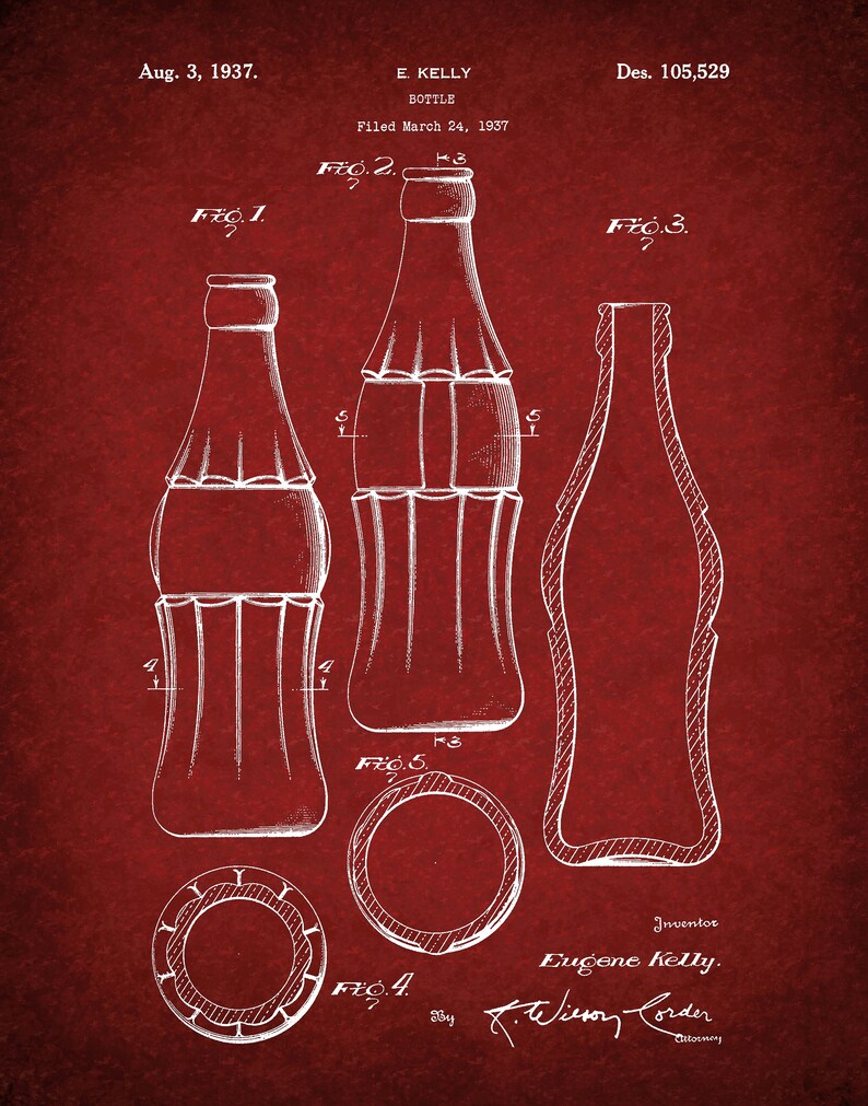 1937 Coca Cola Bottle Patent Print, Coca Cola Poster, Soda Shop Décor ...