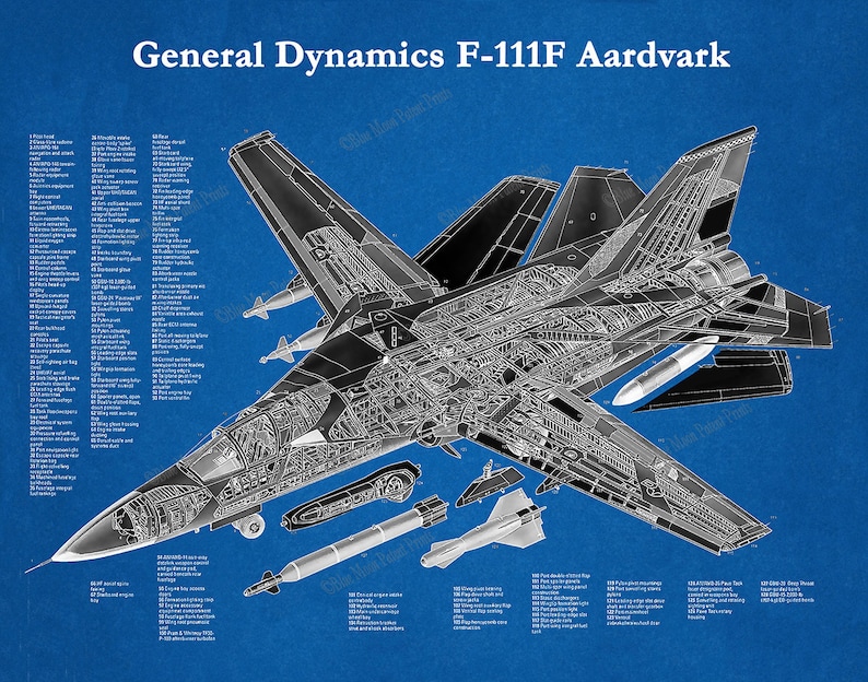 F-111F Aardvark Aircraft Drawing General Dynamicsf-111f | Etsy