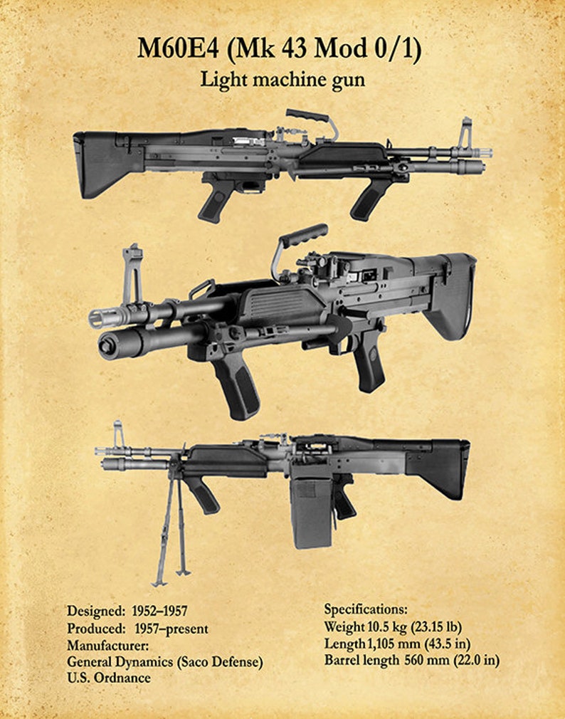 M60E4 Machine Gun Blueprint Rifle Print NRA Decor MK43 - Etsy