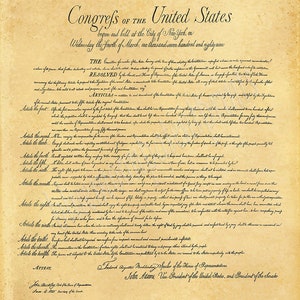 1789 United States Bill of Rights Print, Historical American Document ...