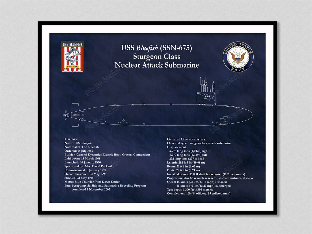 USS Bluefish SSN-675 Sturgeon Class Submarine Blueprint - Etsy