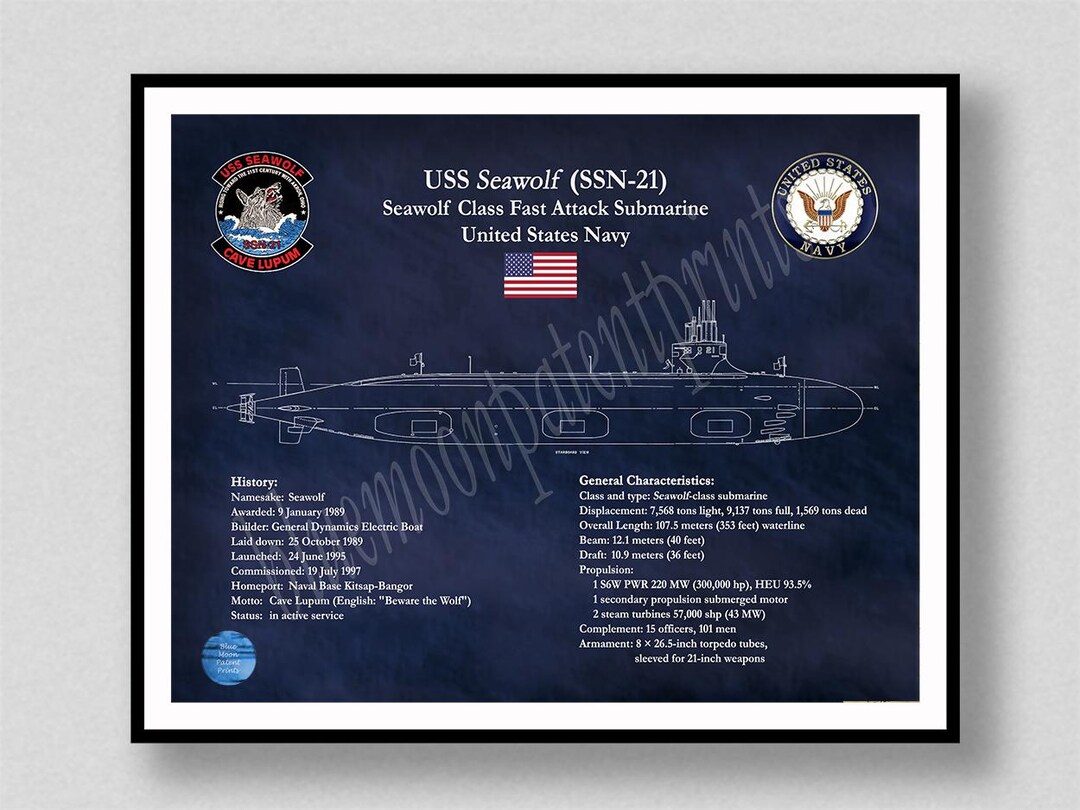 USS Seawolf SSN-21 Submarine Blueprint, Seawolf Class Nuclear Fast ...