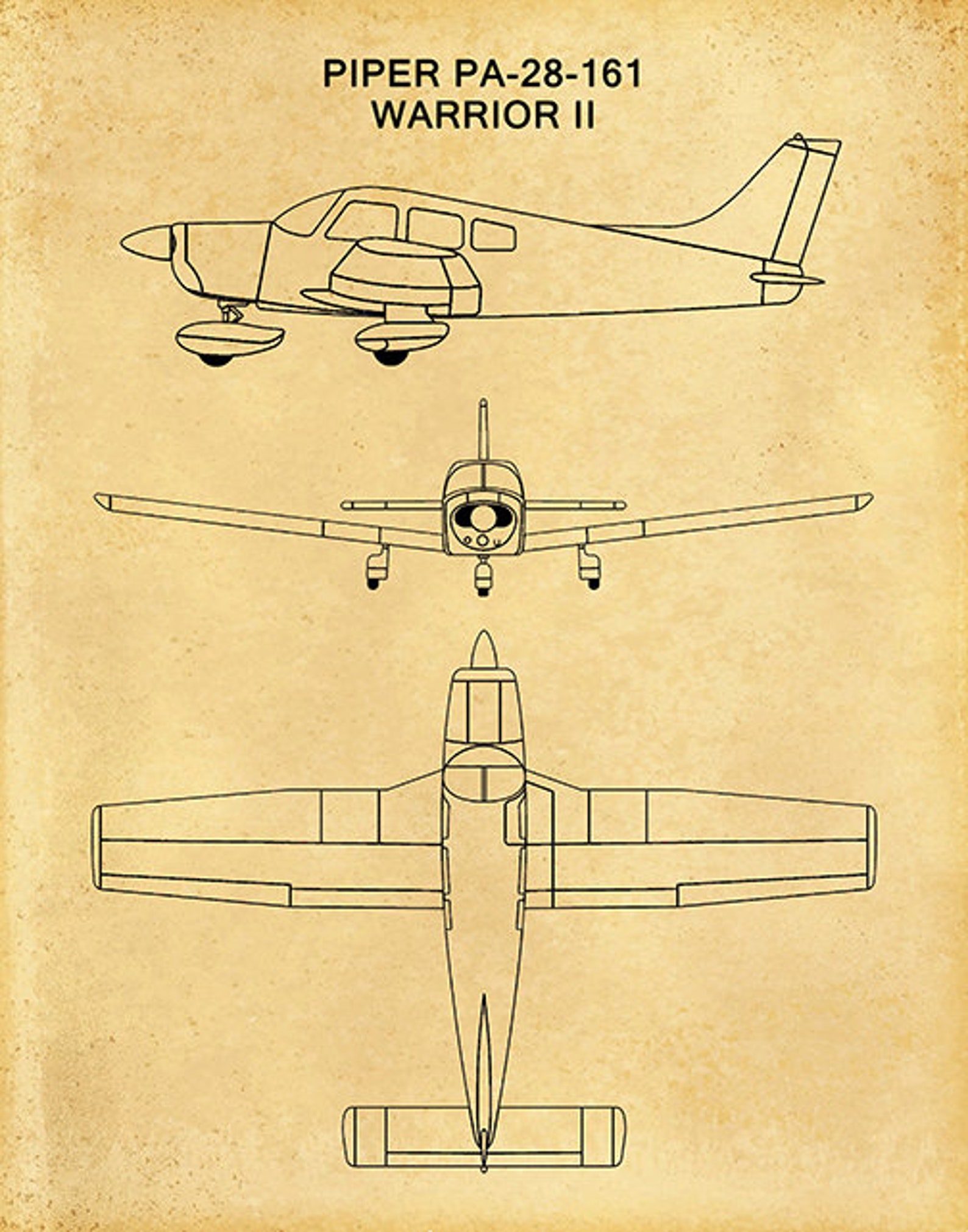 Piper PA-28-161 Drawing, Piper Warrior II Poster, Piper Cub Airplane ...