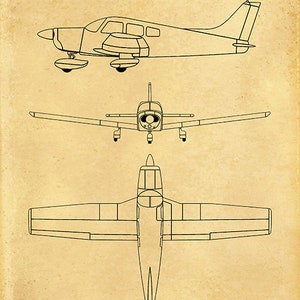 Piper PA-28-161 Drawing, Piper Warrior II Poster, Piper Cub Airplane ...