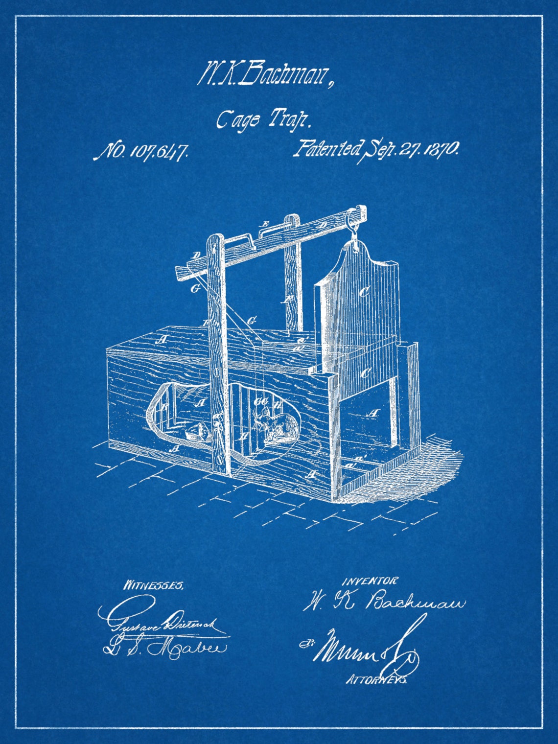 Patent 1870 Mouse Trap Cage Trap Exterminator Wall Art | Etsy