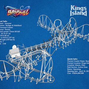 Banshee Roller Coaster Drawing, Kings Island Roller Coaster, Banshee ...