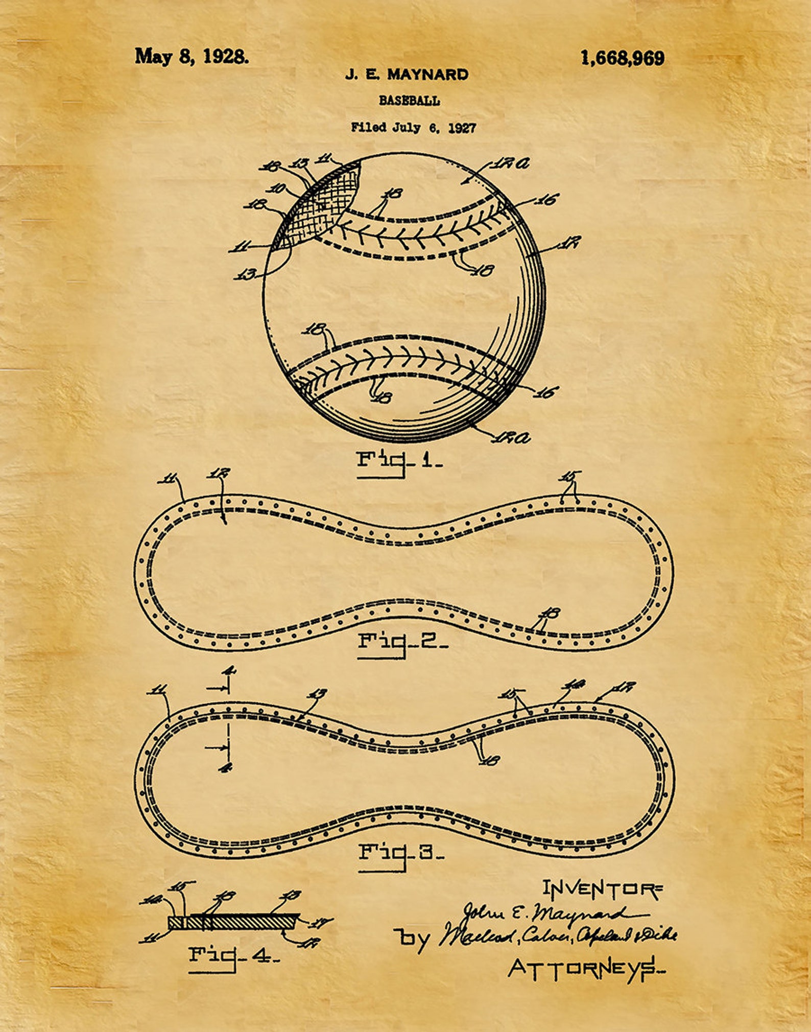 1928 Baseball Patent Print Poster Sports Decor Wall Art | Etsy