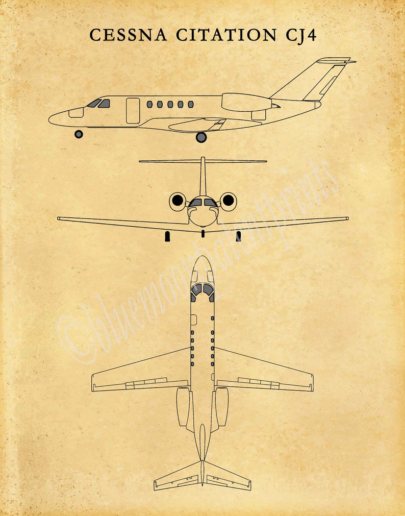 Cessna CJ4 Drawing Cessna Citation CJ4 Jet Blueprint Cessna - Etsy
